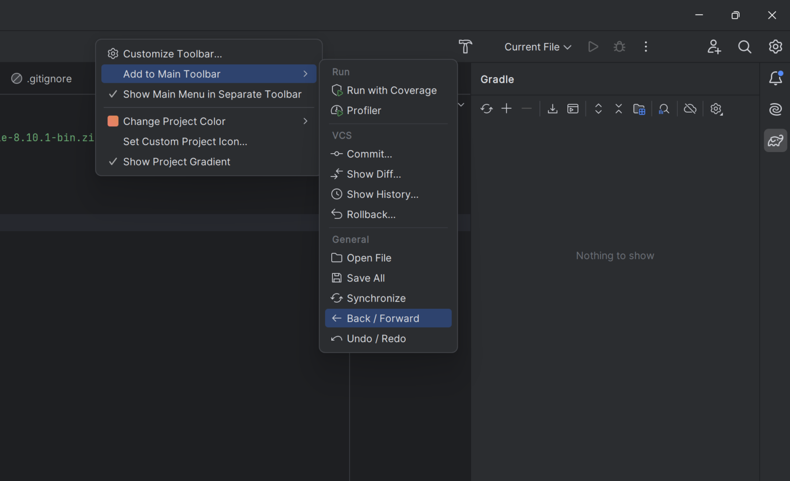 How to Add Navigation (Back/Forward) Buttons to the Toolbar in IntelliJ IDEA's New UI - easy2excel